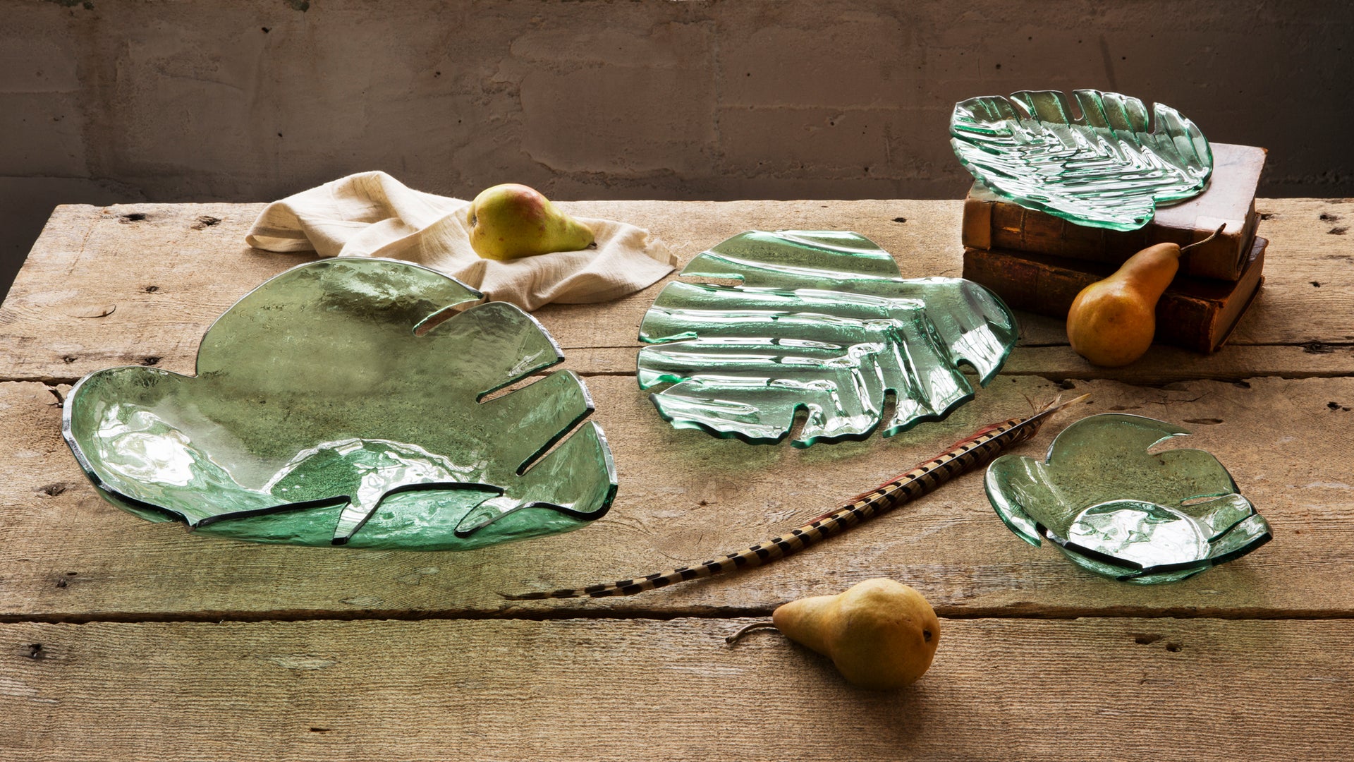 Leaves Collection | Nature Inspired Green Glass Bowls, Serving Plates ...