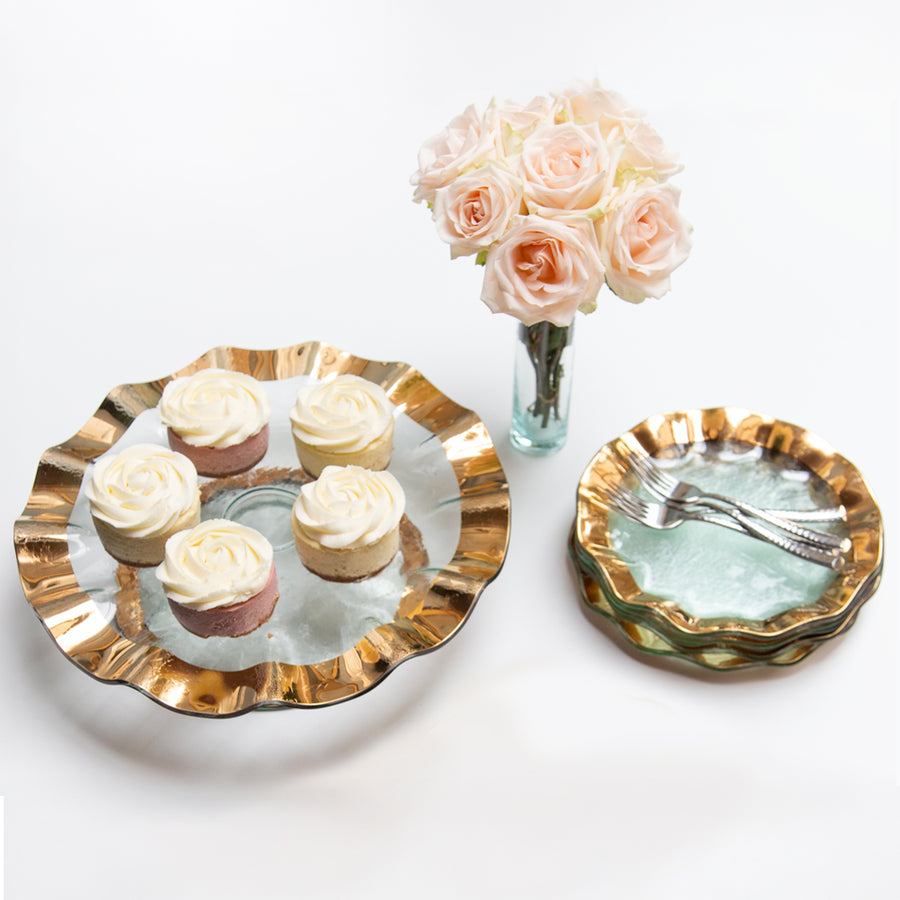 Ruffle | Clear Glass Dinnerware & Serving Bowls, 24k Gold or Platinum ...